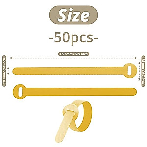 Jawflew 50 PCS Reusable Fastening Cable Ties, Microfiber Cloth 6-Inch Hook and Loop Cord Ties Multi-Purpose Cable Ties for Tablet Laptop PC TV Home Office Electronics Wire (Round head-Yellow)