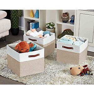 DECOMOMO Storage Baskets for Shelves 13x15x13 Closet Bins for Shelves, Baskets for Closet Organization Kallax Cubby Toy Storage (Beige and White, 3-Pack)