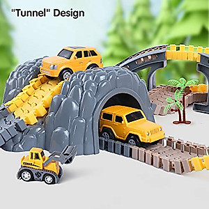 TUMAMA 258pcs Construction Race Track Vehicle Toys for Boys and Girls with 2 Electric Cars,STEM Building Bendable Race Cars Trucks Track Sets for Toddlers 3 4 5 6 Years Old
