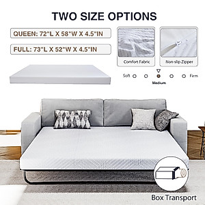 Dyonery 4.5 Inch Full Memory Foam Sofa Bed Mattress with Fiberglass-Free Fabric and Washable Cover for Sleeper Sofa, Couch Beds, Full Size Mattress, White (Sofa Not Included)