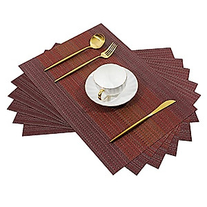 Pauwer Placemats Set of 6 Woven Placemats for Dining Table Indoor Outdoor Table Mats Heat Resistant Washable Vinyl Placemats for Kids, Red