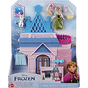 Mattel Disney Frozen Anna Doll House Stackable Castle with Small Doll, Olaf Figure & 7 Furniture & Accessories, Portable,Multicolor