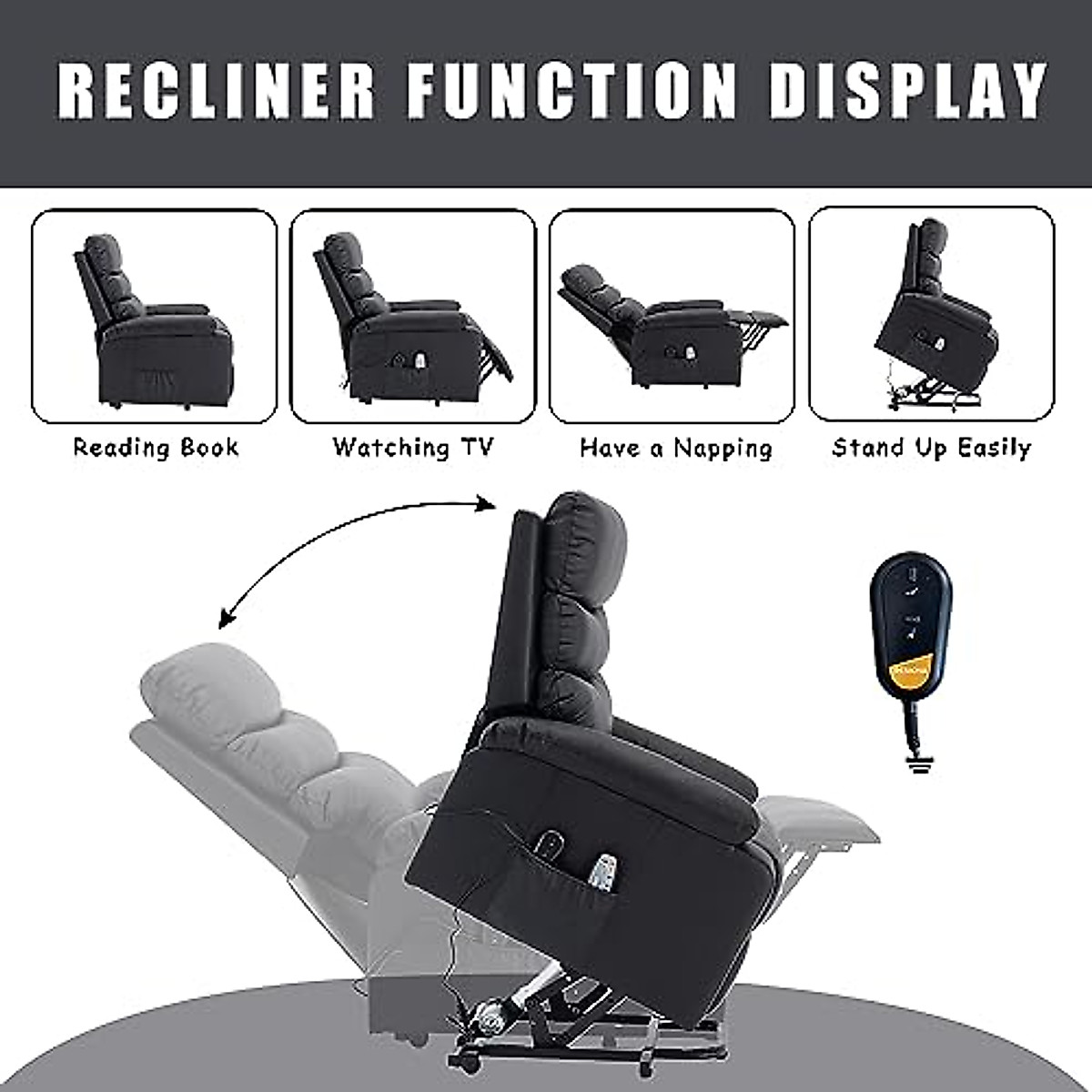 resiova Electric Power Lift Recliner Massage Chair for Living Room,Home Theater Seating with Heat and Adjustable Single Sofa for Back,Lumbar,Legs w/2 Positions,Black