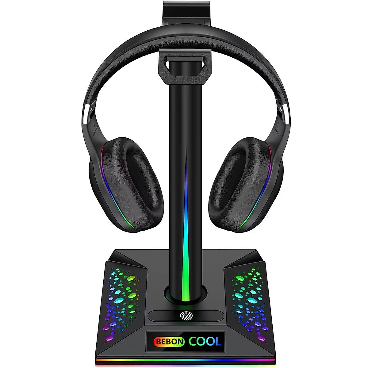 EUROA Headphone Stand Gaming Desk Headset Stand Holder with 10 RGB Lights, Head Set Desk Hook Gift Accessories for Gamer, Backpack Gaming Headpones Stand with 2 USB Charing Ports