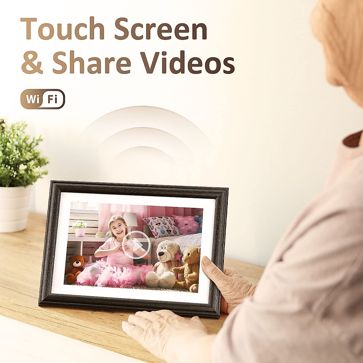 WiFi Digital Picture Frame, Pastigio 10.1" HD Wooden Digital Photo Frame with Delicate LCD Display, 16GB Storage, Auto-Rotate, Instant Share Photos and Videos via App, Email, Cloud from Anywhere