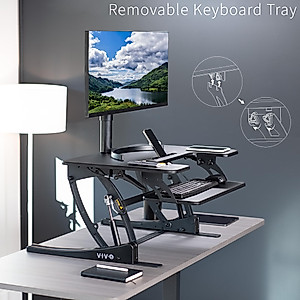 VIVO 32 inch Height Adjustable Stand Up Desk Converter, V Series, Quick Sit to Stand Tabletop Dual Monitor Riser Workstation, Black, DESK-V000VS