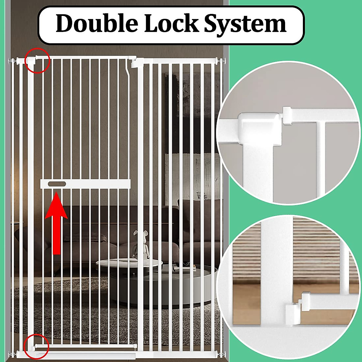 WAOWAO 61.02" Extra Tall Cat Pet Gate 30.11-33.07" Wide Pressure Mounted Walk Through Swing Auto Close Safety White Metal Baby Toddler Kids Child Dog Pet Puppy Cat for Indoor Stairs,Doorways