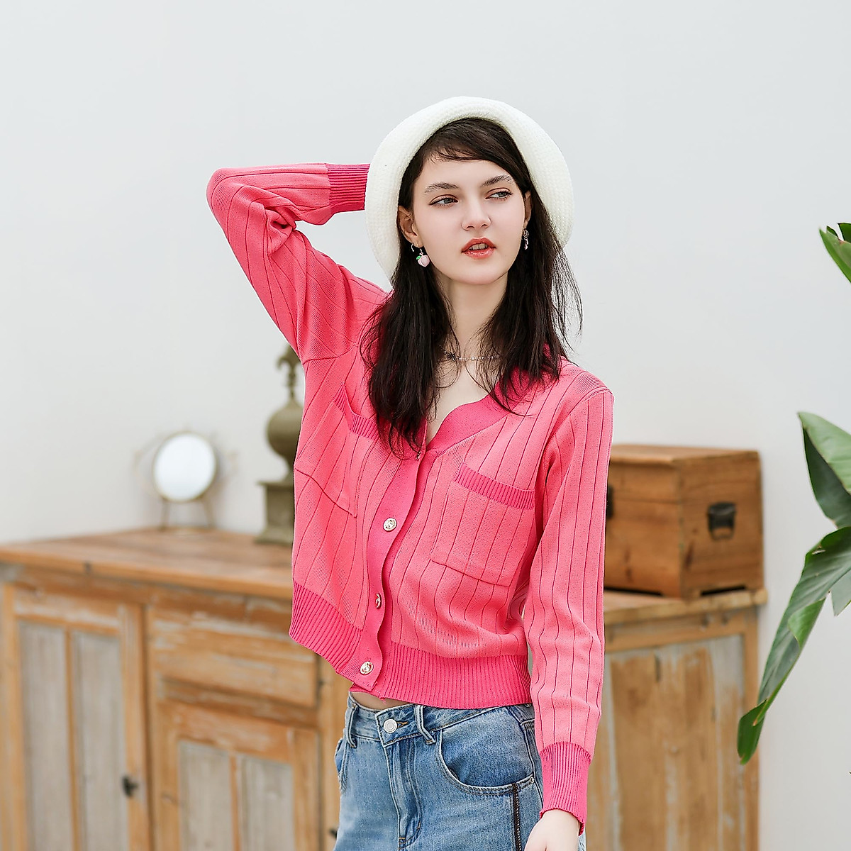 Bucket Hat for Women Handmade Crochet Hat Knitted Beanies Cute Strawberry Decoration Sun Hat for Vacation Traveling (US, Alpha, One Size, White)