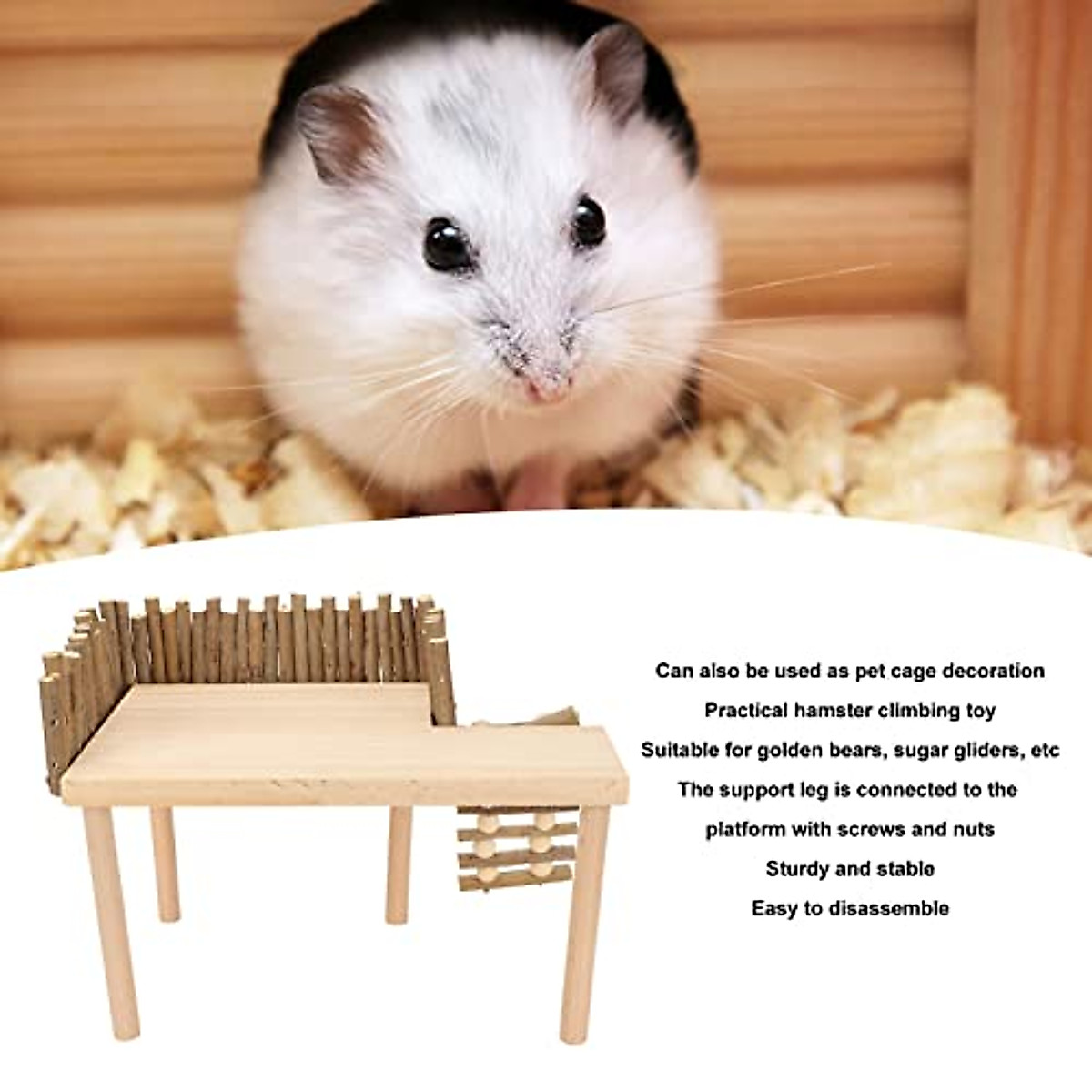 Hamster Platform, Small Pets Wooden Climbing Platform with Fence Ladder for Hamster Gerbil Mice Bird