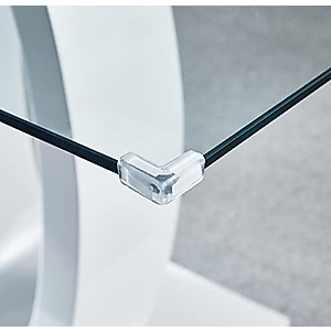 Henf 63" Contemporary Dining Table for 6, Tempered Glass Top Dining Room Table with High-Gloss Double Pedestal, Rectangle Dinner Table Kitchen Table Home Office Meeting Table (White)