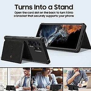 GooseBox for Samsung Galaxy S23 Ultra Wallet Case with Card Holder (5 Cards Slot), S23 Ultra Wallet Case for Women Men& Kickstand Double Layer TPU Heavy Duty Shockproof Rugged Case (Black)