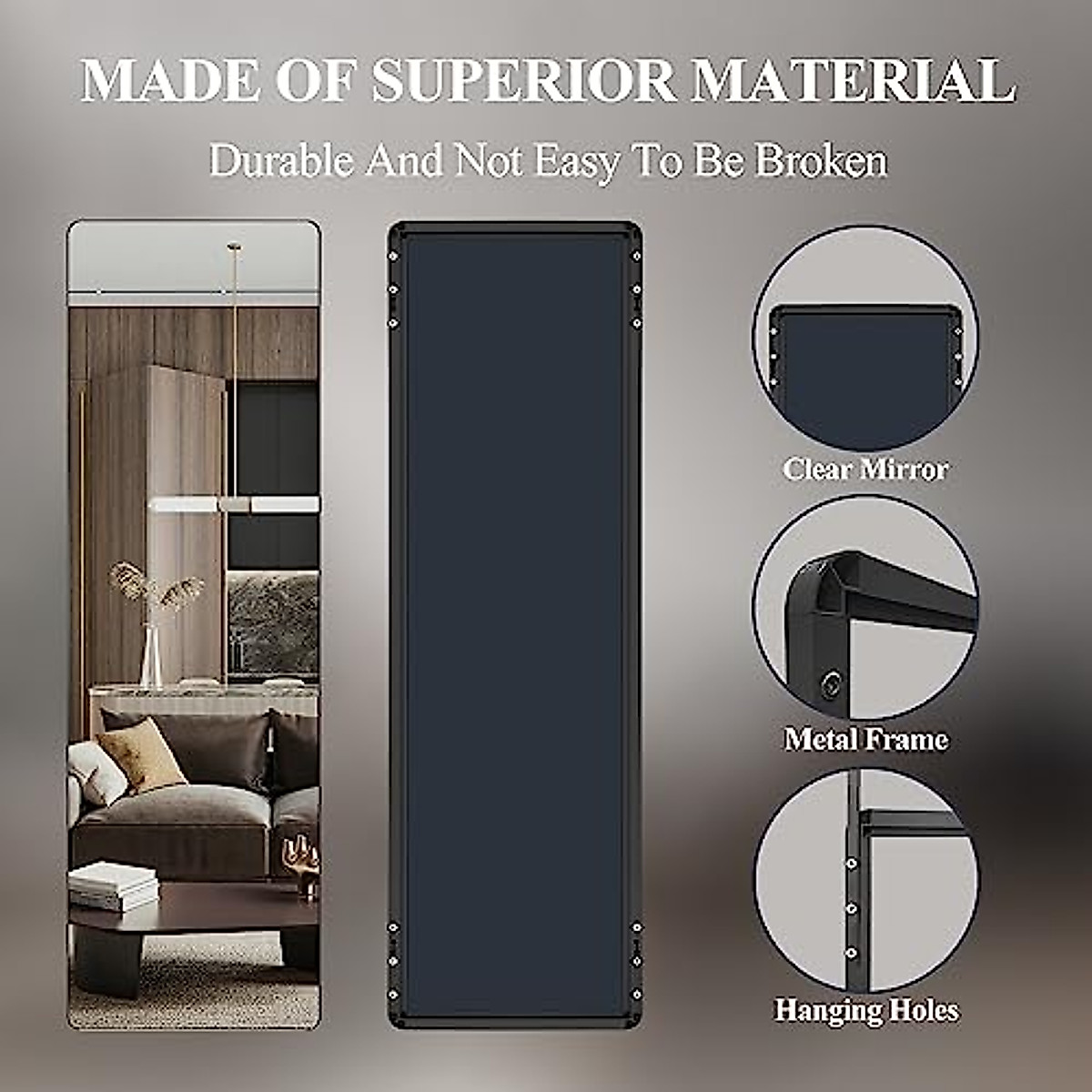 LVZORY Wall Mounted Mirror Full Length,47" x 14" Over The Door Mirror,Hanging Mirror Full Body Mirror,Vanity Makeup Dressing Mirror