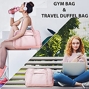 LONG VACATION Women's Travel Duffel Bag with Toiletry Bag, Sports Gym Bag Weekendeer Carry-on Tote with Shoe Compartment and Wet Pocket, School Yoga Bag Fit 15.6inch Laptop (PINK, 18-inch)
