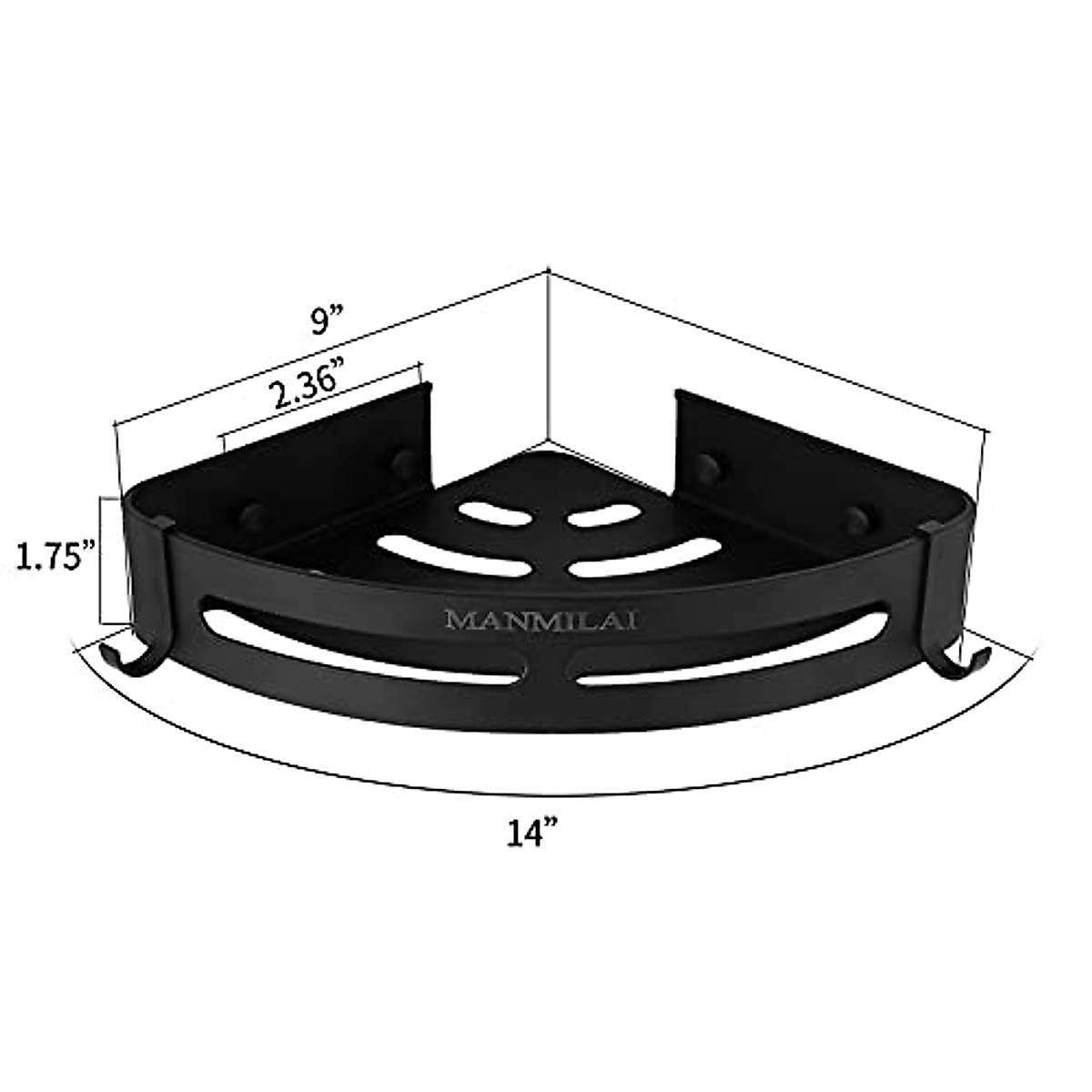 Adhesive Bathroom Shower Corner Shelf Wall Mounted,Shower Caddy Organizer with Removable Hooks, Aluminum Storage Shelves for Bathroom and Kitchen (Black triangle double basket)