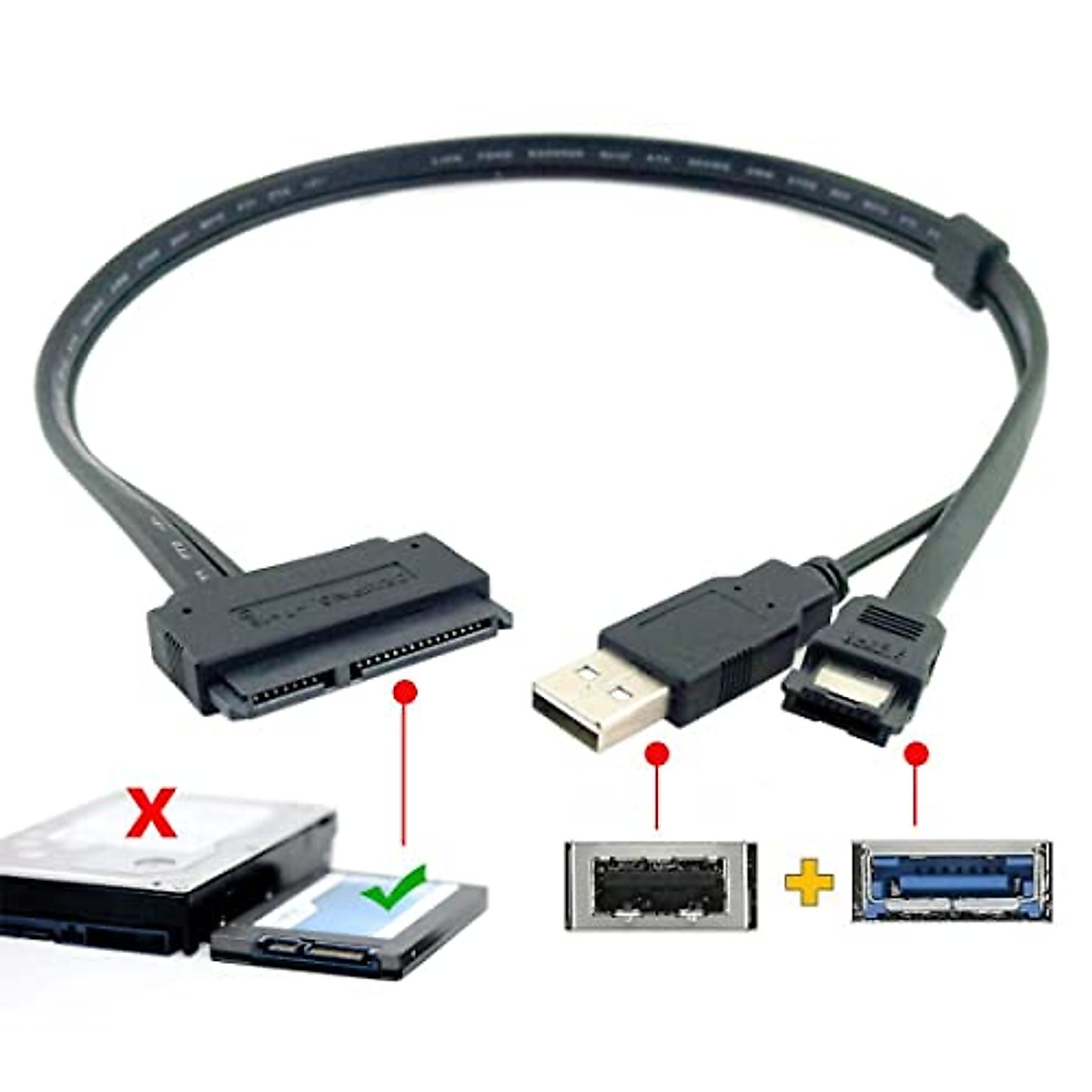 chenyang eSATA to SATA 22Pin Data Transfer Extension Cable with USB 2.0 Power Support 5V Power for 2.5" Hard Disk Drive 50cm