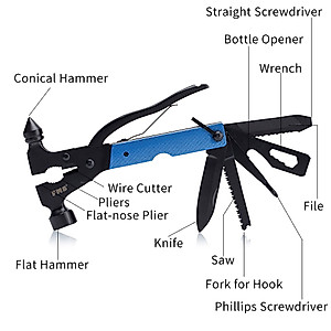 FMS Stainless Steel Multi Tool, Portable Multi-functional Hammer Kit with Nylon Belt Pouch for Car Emergency, Camping, Household