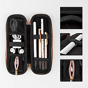 Comfyable Pencil Holder Pencil Case for Apple Pencil, Pen Accessories Elastic Strap Sleeve Protective Carrying Case for Stylus USB Cable AirPods with Mesh Pockets, Rose Gold