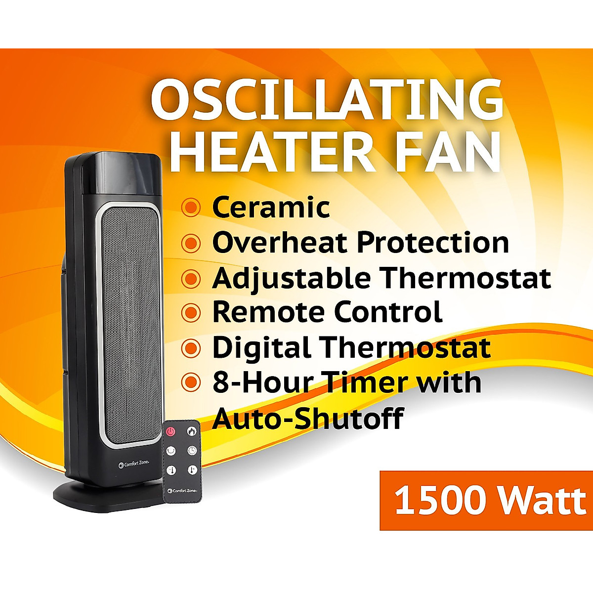 Oscillating Space Heater – Ceramic Forced Fan Heating with Stay Cool Housing - Tower with Remote Control, Digital Thermostat, Timer, Large Temperature Display and Efficient ECO Mode - by Bovado USA