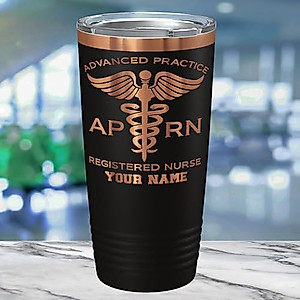 Personalized APRN Advanced Practice Registered Nurse on Black with Ion Rose Gold Design 20 oz Stainless Steel Tumbler with Lid - Insulated Cup - Custom Travel Mug