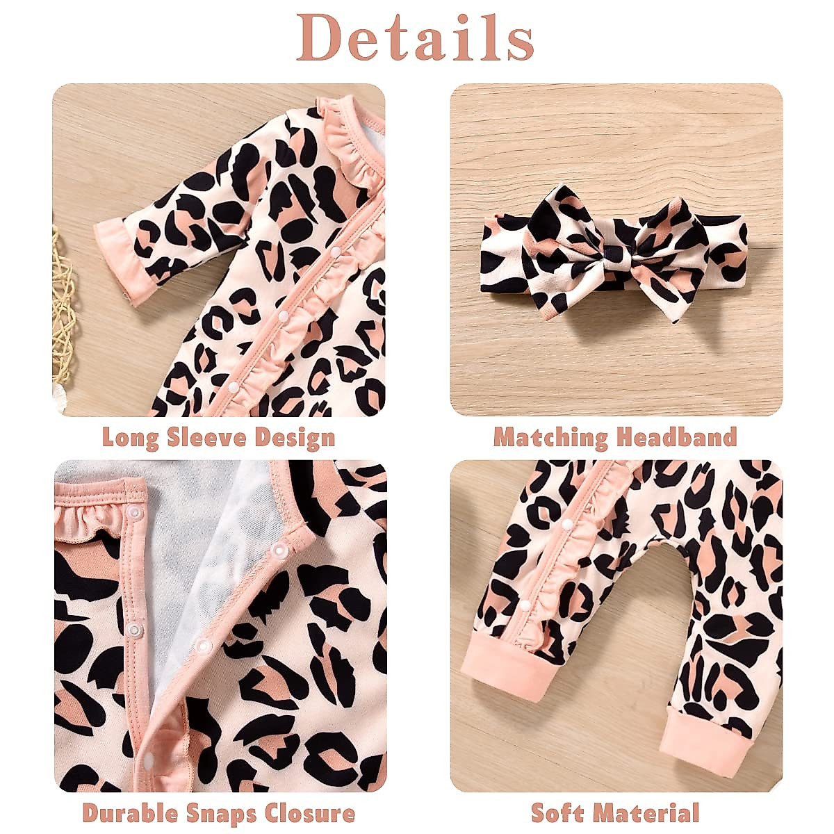 Aalizzwell Preemie Baby Girls Cheetah Romper Infant Fall Winter Clothes Premature Coming Home Outfit Leopard Clothing