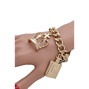 TrendyFashionJewelry Women Gold Queen Crown Bracelet - Metal Chain Fashion Lipstick Perfume Infinity Shoe Charm