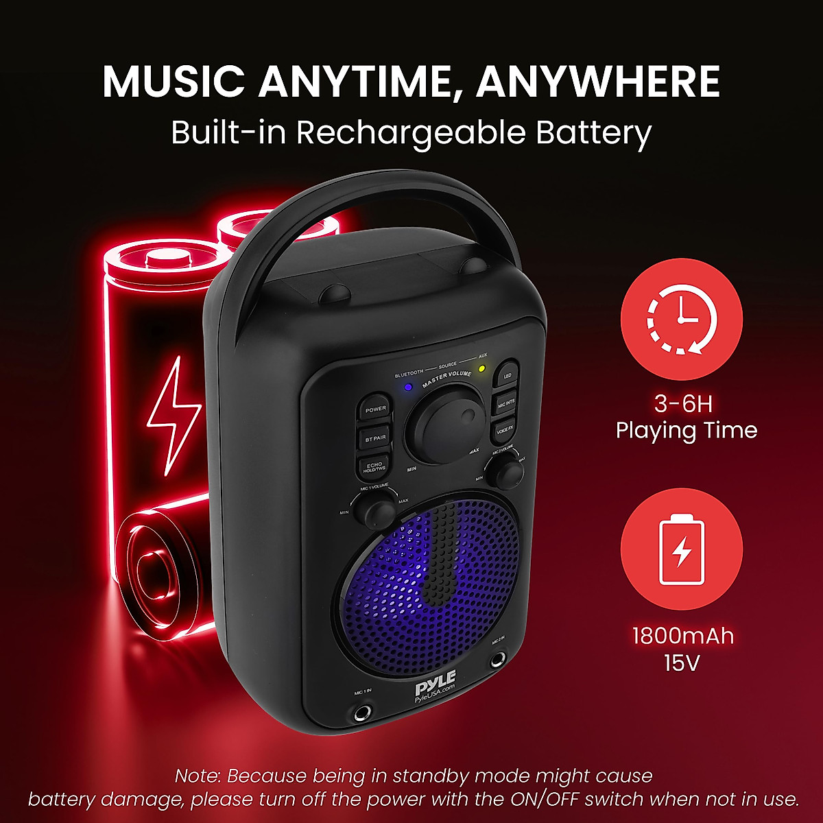 Pyle 4” Wireless BT Streaming Speaker - Portable Audio Speaker, with Two Microphones and Stand to Put Mobile Phone, 5.0 Bluetooth, Big Bass & Clear Sound, MP3, Classic Karaoke SystemP