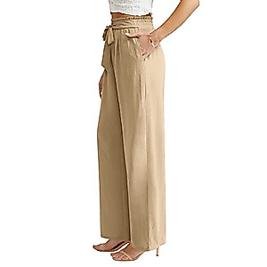 Feiersi Women Casual Wide Leg Pants High Waisted Business Work Casual Pants Loose Flowy Beach Palazzo Pants(Khaki,Small)