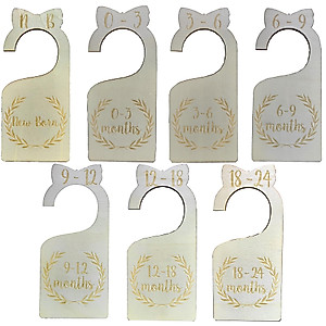 Cobata Unique Wooden Baby Closet Size Dividers - Set of 7 Nursery Closet Hanging Organizer From New Born to 24 Months