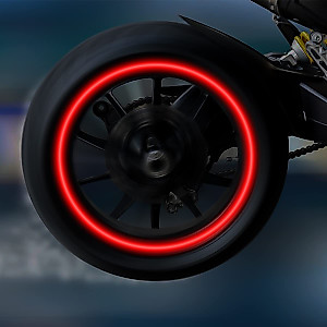 16PCS 17''-19'' Reflective Wheel Rim Stripe Decal, Car Wheel Rim Tapes Decoration Stickers, Waterproof Night Safety Decals Automotive Accessories Universal for Motorcycle, Car, Bicycle (Red)