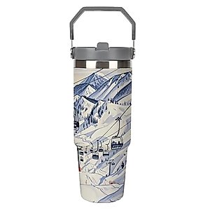 WITHSBKK 30oz Car Cup Mount Horsney Ski Lift Printed with Portable, Stainless Steel Travel Mug, Vacuum Insulated Tumbler And Straw, Leakproof for Car & Outdoor, UV Printed Design