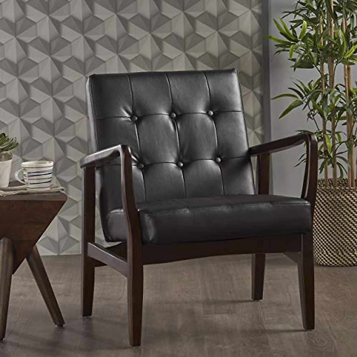 GDF Studio Conrad Mid Century Modern Arm Chair in Black Faux Leather