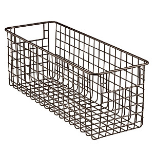 mDesign Household Metal Wire Narow Storage Organizer Bin Basket Holder with Handles - for Closets, Entryways, Mudrooms, Kitchen Pantry, Under Sink Cabinets, Bathrooms - 16" x 5" x 6" - 6 Pack - Bronze