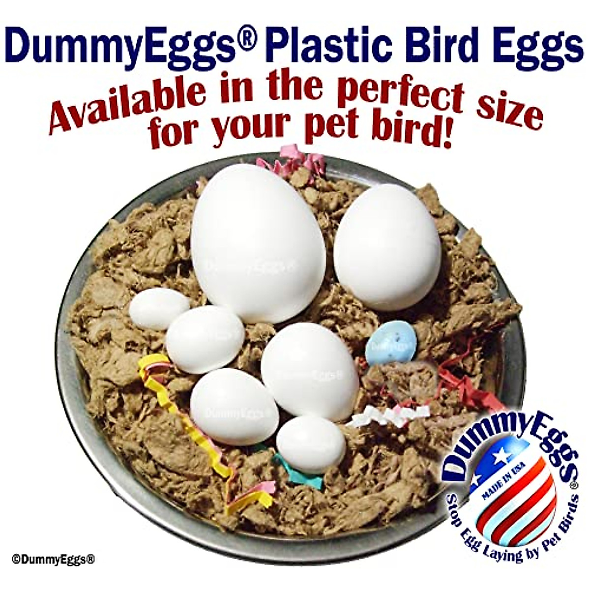 DummyEggs 6 Lovebird to Stop Laying! Realistic 7/8" x 3/4" Plastic Mock Fake Bird Eggs for Lovebird, Lineoleated, Eng Budgie, Bourke's. Solid Non-Toxic Plastic. Ship Fast USA