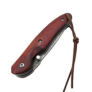 ALBATROSS HGDK004 Awesome EDC Damascus Pocket Folding Knife lanyard, Rosewood Handle, Gifts/Collections