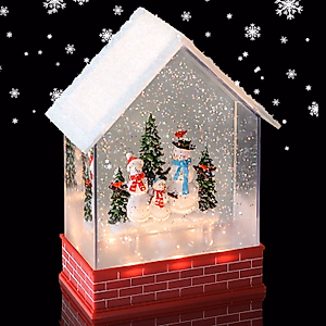 Eldnacele Musical Snow Globe House with Timer, Lighted USB/Battery Operated Swirling Singing Water Glittering Lantern, Christmas Snow Globes House Holiday Festival Decoration- Snowman