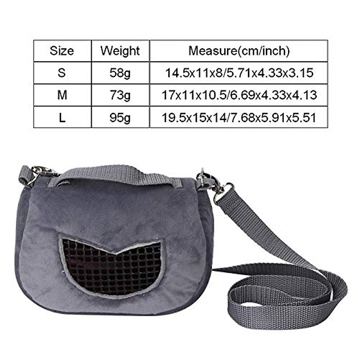 Pet Hamster Carrier Bag Flannelette Portable Breathable Outgoing Bag for Small Pets Guinea Pig Squirrel Chinchilla Gray (M)