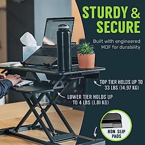 TechOrbits Standing Desk Converter - 32 Inch Adjustable Sit to Stand Up Desk Workstation, MDF Wood, Ergonomic Desk Riser with Keyboard Tray, Desktop Riser for Home Office Computer Laptop, White 32"