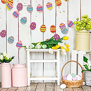 Whaline Easter Egg Garland Kit Easter Banner Decoration Happy Easter Banner Bunting Hanging Easter Egg Paper Cutout for Easter Farmhouse Banner Spring Themed Party Favors Supplies Mantle Fireplace