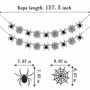 2 PCS Halloween Banner Halloween Garland, Black Glitter Spiderweb Garland- Halloween Party Decorations, Halloween Spider Decor, Hanging Spider Web Banner Decor, Halloween Party Supplies