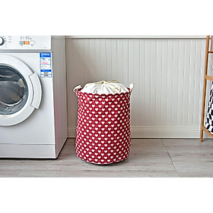 DuShow Drawstring Laundry Hamper,Red Large Size Laundry Basket with Handles,Foldable Canvas Laundry Hamper for Home,Dirty Clothing,Kids Toy Organizer
