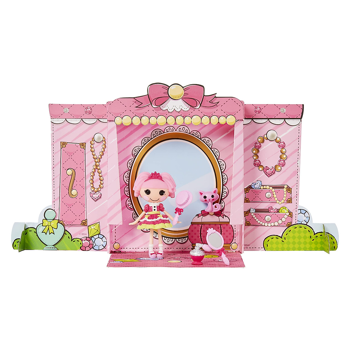 Lalaloopsy Mini Doll - Jewel Sparkles with Mini Pet Persian Cat, 3" Mini Princess Doll with Accessories, in Reusable House Package playset, for Ages 3-103, Multicolor, 579045