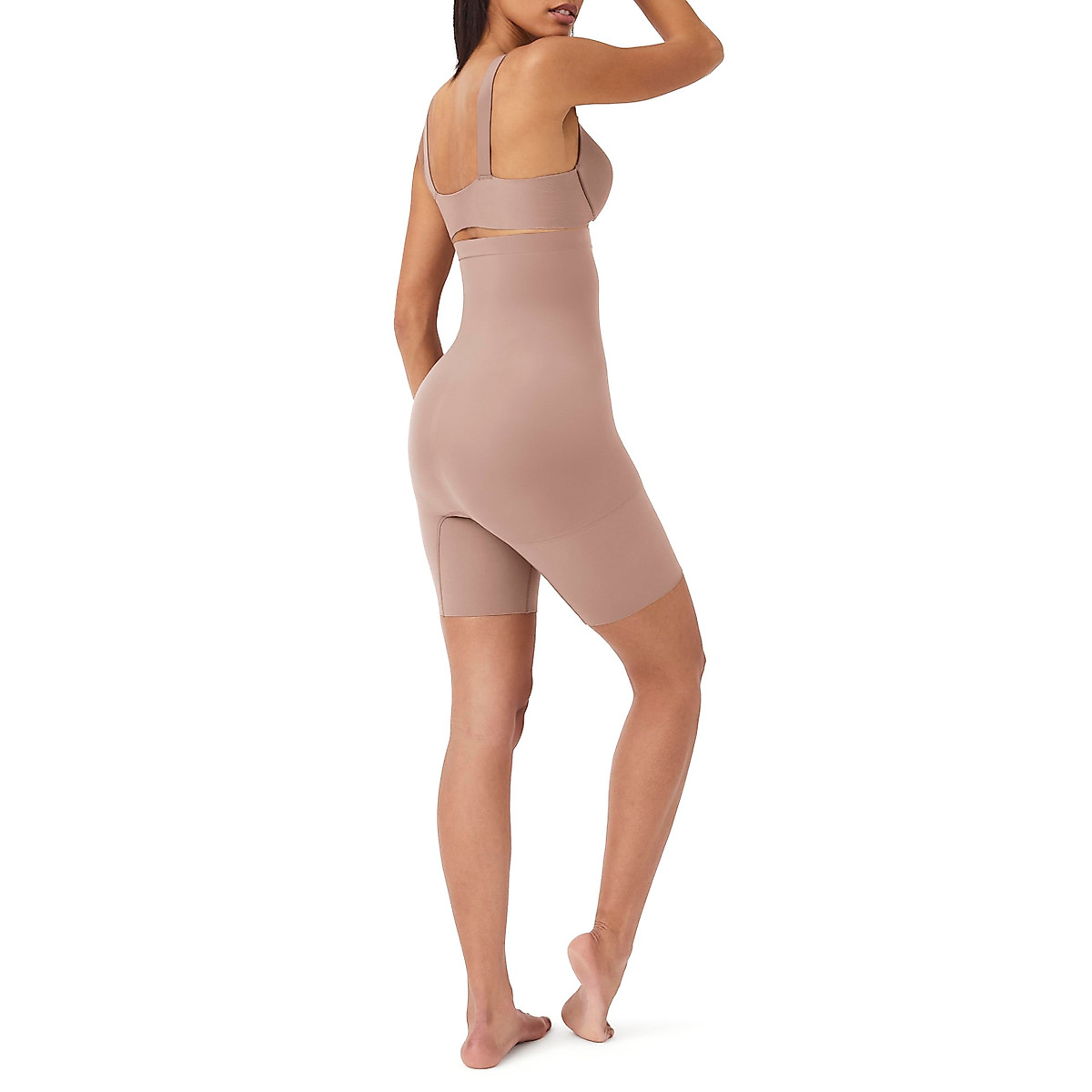 SPANXsculpt Seamless Power High-Waisted Mid-Thigh Short - Lightweight, All-Day Comfort - Core Control Shapewear - Cafe Au Lait - Large