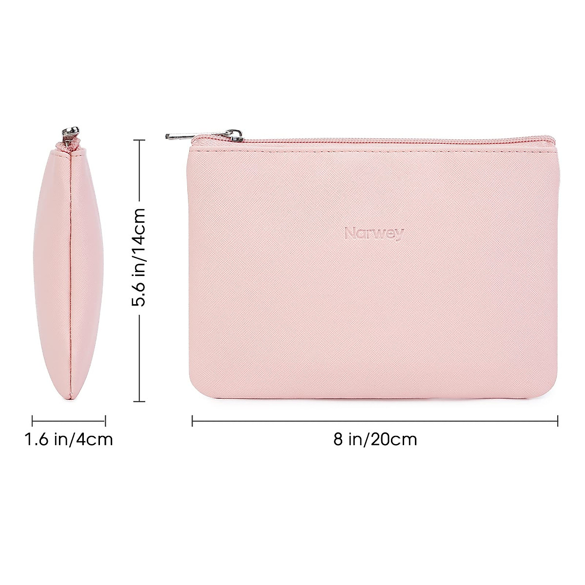 Narwey Small Makeup Bag for Purse Vegan Leather Travel Makeup Pouch Mini Cosmetic Bag Zipper Pouch for Women (Pink)