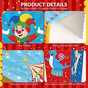 Tiamon 32 Pcs Carnival Party Supplies Popcorn Boxes Circus Theme Popcorn Containers Disposable 6 Inch Animals Popcorn Paper Boxes Oil Proof Snack Box for Carnival Circus Birthday Party Favors Decors