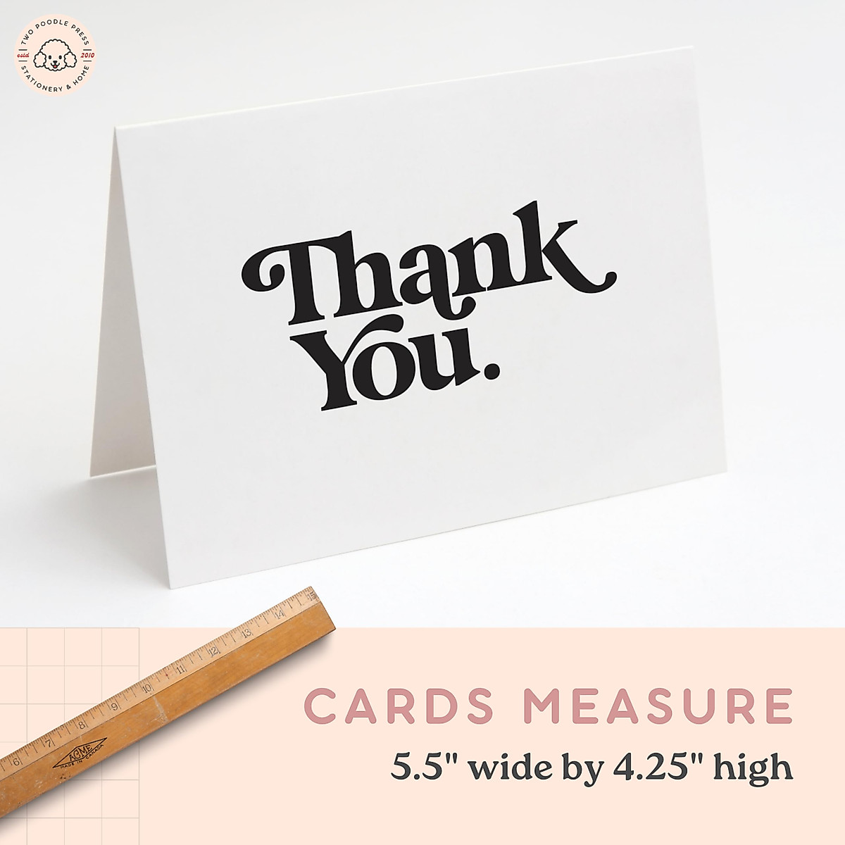 Two Poodle Press 20 Boho Wedding Black and White Classic Thank You Cards with Kraft Envelopes - Modern Bohemian Wedding or Baby Shower - Bell