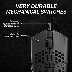 HK Gaming Sirius M Ultra Lightweight Honeycomb Shell Gaming Mouse | 54 Grams | 12000 cpi | USB Wired | 6 programmable Buttons | On-Board Memory | Anti Slip Grips | Sirius-M 12000cpi Black