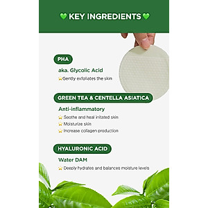 DERMALOGY by NEOGENLAB Bio-Peel Gauze Peeling Pads (Green Tea, 30 pads) - Exfoliating & Hydrating & Soothing Peeling Pad with PHA & Green Tea & Centella Asiatica - Korean Skin Care