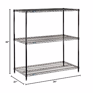 Nexel Black Epoxy, 3 Tier, Wire Shelving Starter Unit, 42"W x 21"D x 34"H