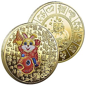 Naysku Chinese Zodiac Rabbit Commemorative, 2023 Years Chinese New Year Rabbit, 2023 New Year of The Rabbit Collectible Coin, Zodiac Rabbit Souvenir Coin Art Craft Decorations New Year Gifts