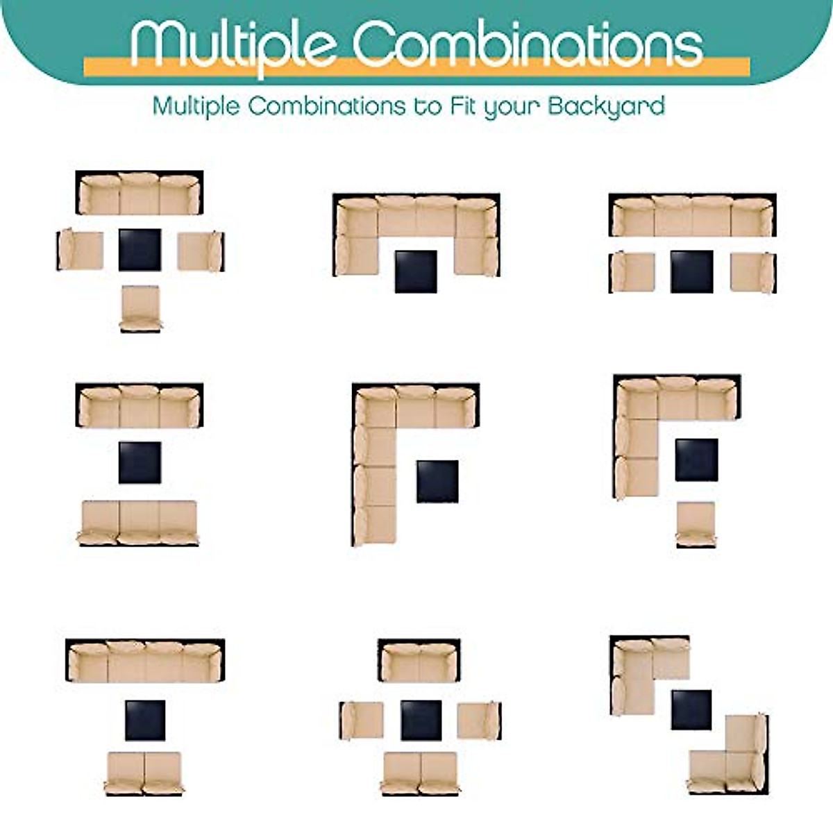 LAFWELL 7 Pieces Outdoor Patio Furniture Sets,Rattan Conversation Sectional Set,Manual Weaving Wicker Patio Sofa with Tea Table